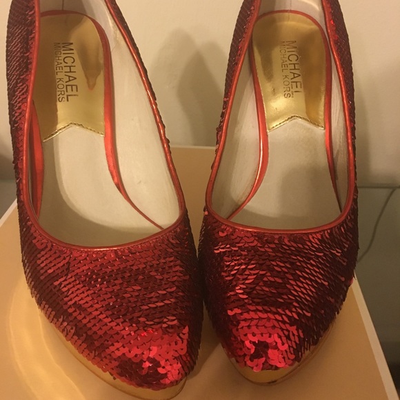 Michael Kors | Shoes | Michael Kors Red Sequin Heels | Poshmark